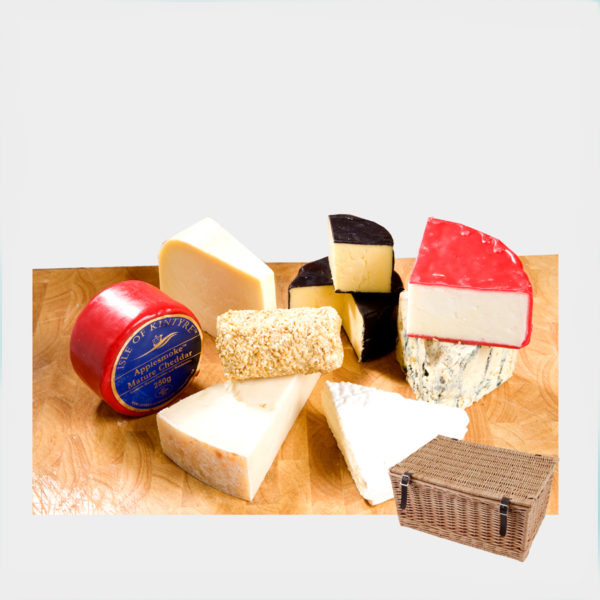 Eight Cheese Selection in a Basket - Scottish Food